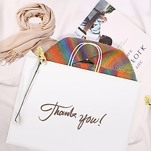 Poever 16x6x12 Kraft Paper Bags with Handles 25 PCS Bulk, Large Shopping Bags White Gift Bags Tote Bags Recyclable for Small Business Retail Grocery Merchandise