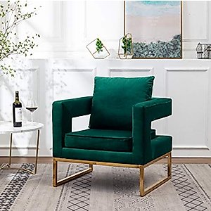 Roundhill Furniture Lenola Upholstered Accent Arm Chair, Green 27.5D x 29.75W x 34.5H in