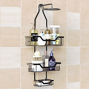 KLEVERISE Shower Caddy Over Shower Head Bathroom Hanging Shower Organizer, Shower Storage Rack Basket with Hooks for Razor and Sponge Rustproof