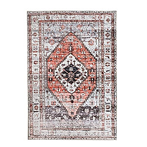 Persian Area Rug Non-Slip Machine Washable Carpet Stain Resistant Rug 3'11"x5'11" for Living Room Bedroom Dining Room Kids Nursery Office Laundry Room Decor Bathroom Kitchen Indoor (Garnet/Grey)