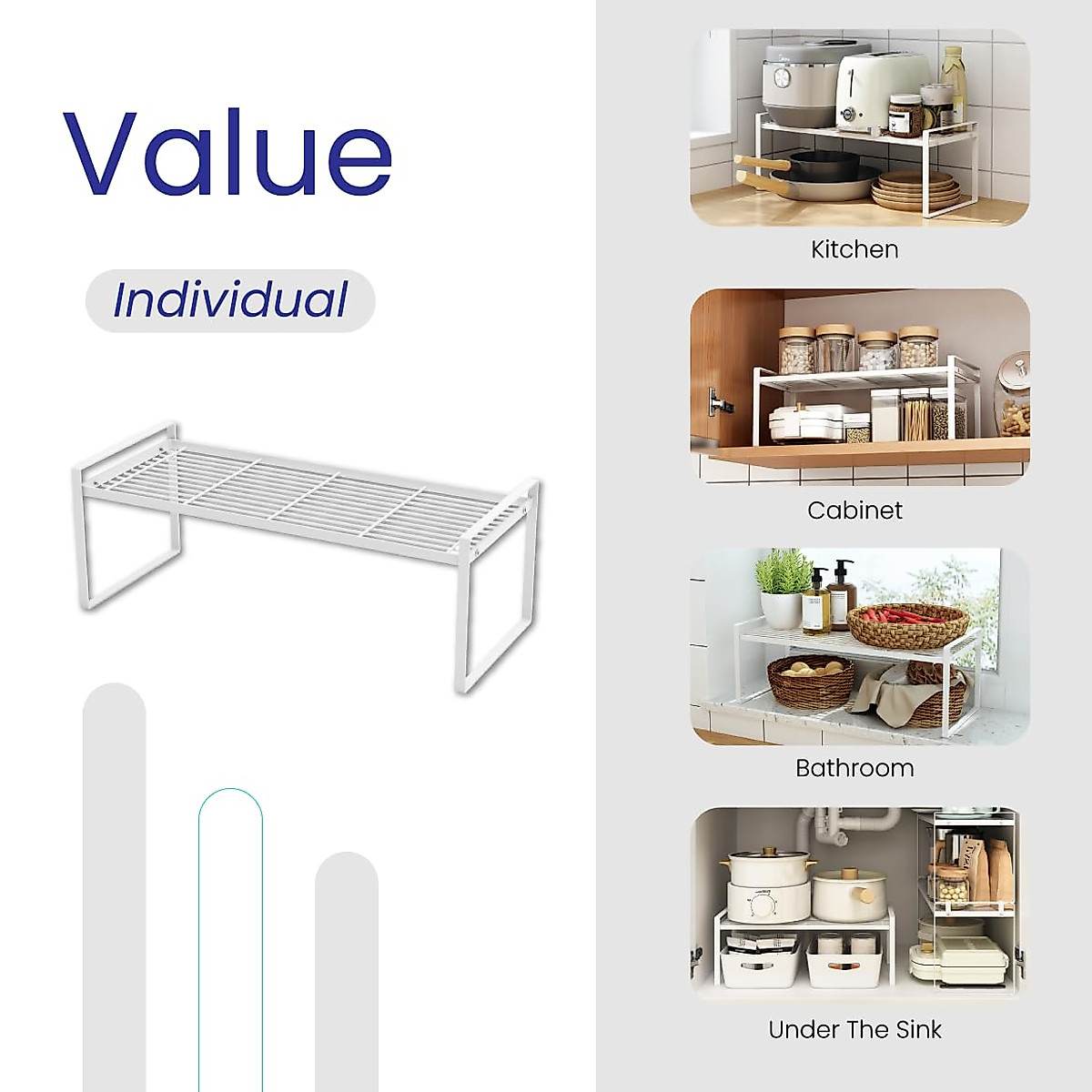 Countertop Organizer and Storage Shelf Rack for Kitchen, Cabinet, Pantry, Office and Bathroom. Rust Resistant and Non Slip (White, L20 W8.25 H9.5)