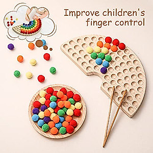 bopoobo Wooden Peg Board Beads Game Rainbow Clip Bead Puzzle Montessori Sorting Toys Counting Matching Game Beads Early Education Board Game Fine Motor Skill Montessori Toys for Toddlers