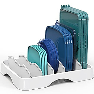 SimpleHouseware Food Container Lid Organizer, Adjustable Dividers Lids Storage, 13''x10'', White