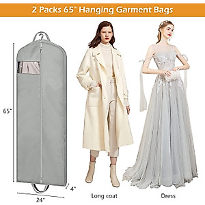 MISSLO 65" Long Garment Bags for Travel Dress Bags Wedding Dress Cover Waterproof Clothing Bags Storage Traveling Clothes Protector for Closet Wardrobe Bags 2 Packs for Gowns, Tuxedos, Coats, Gray