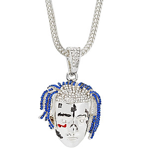 L2JK 14k White Gold Plated Hip Hop Rapper Exquisite Tentacion R.I.P Pendant Franco Chain 24" Necklace (Silver)