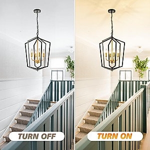 WJShome Lantern Pendant Light, 4-Light Gold Farmhouse Pendant Light, Modern Ceiling Hanging Light Fixture for Bedroom Kitchen Island Foyer Aisle Living Room Entryway Dining Room Hallway.