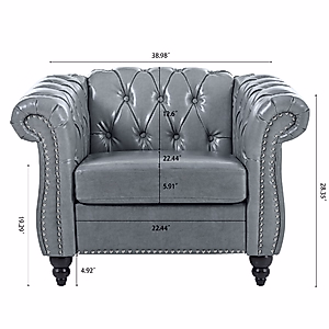 Dvasovio Accent Chair, Modern Chesterfield Chair Leather Upholstered Single Sofa with Tufted Back for Living Room Furniture (Grey)