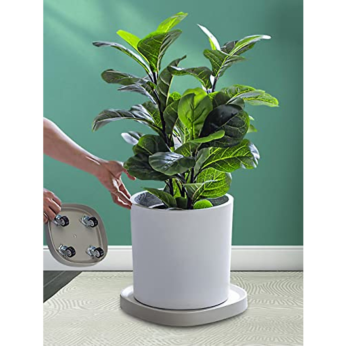 MYBAQ,Plant Tray with Wheels,Planter Caddy with Wheels,Plant Rollers for Outdoor Plants,Plant Caddy,Plant Roller Base,White,Suitable for Home, Living Room, Balcony, Patio and Garden