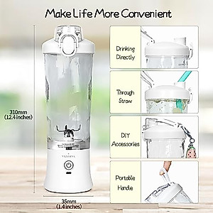 Portable Blender, VKYOZVA Personal Blender for Shakes and Smoothies, 240W Blender with 6 Stainless-Steel Blades,USB Rechargeable Blender Cup Travel Lid with 2 Straws And Brush for Home, Outdoor
