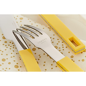 ANNOVA Silverware Set 20 Pieces Stainless Steel Cutlery Color Block Handle Modern Style Flatware - 4 x Dinner Knife; 4 x Dinner Fork; 4 x Salad Fork; 4 x Dinner Spoon; 4 x Dessert Spoon (Yellow)