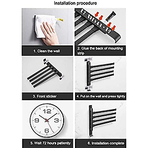 qiuqiu Wall Mounted Swing Towel Bar,Black Stainless Steel Bath Towel Rod Arm, Bathroom Kitchen Swivel Towel Rack Hanger Holder Organizer, Folding Space Savers Towel Rail-4 Bar