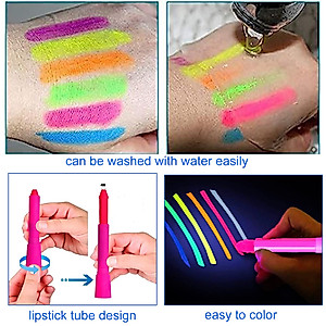 Glow in The Black Light UV Face Paint Crayon, Black Light Neon Face & Body Paint Non Toxic Fluorescent Mardi Gras Halloween Makeup Marker for Kids