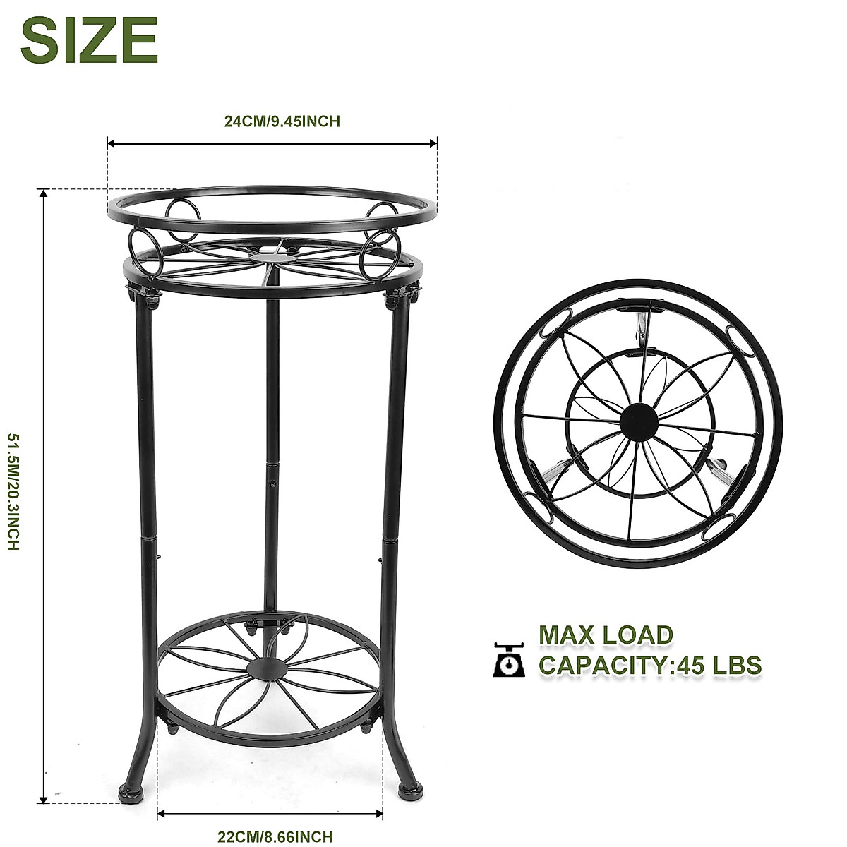 Plant Stands Indoor Outdoor, Metal Multiple Potted Plant Rack Holder, 2 Tier Tall Patio Flower Pot Stand for Corner, Anti-Rust 20.3" (Black)