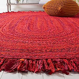 Safavieh Braided Collection Area Rug - 4' x 6' Oval, Red, Handmade Boho Fringe Reversible Cotton, Ideal for High Traffic Areas in Living Room, Bedroom (BRD451P)
