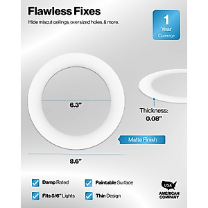Sunco 12 Pack Goof Rings for Recessed Light Fixture Living Room Can Light Goof Trim Ring, Outer Diameter 8.6-inch, Inner Diameter 6.2-inch, Matte Finish, Flush Mount, 5-6 Inch, White