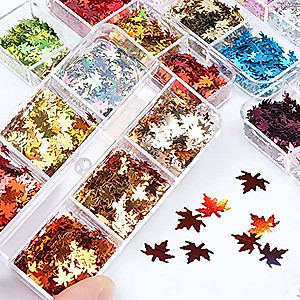 Maple Leaf Nail Glitter Sequins 3D Holographic Fall Leaves Nail Art Flakes 6 Colors Laser Autumn Leaf Nails Decals Stickers for Acrylic Nails Decorations DIY Crafts