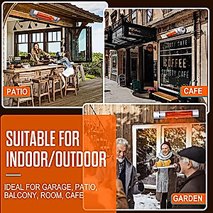 Electric Patio Heater, 1500W Outdoor Heater, VQVG Wall Mount Heater, Infrared Outdoor Heater with Remote Control, 3 Heating Modes, Instant Heat, Waterproof IP65 for Patio Garage (Silver)