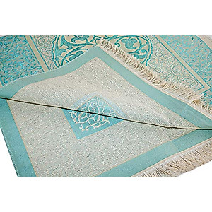 Muslim Prayer Rug and Prayer Beads with Elegant Cylinder Gift Box | Janamaz | Sajadah | Soft Islamic Prayer Rug | Islamic Gifts Set | Prayer Carpet Mat, Taffeta Fabric, Blue