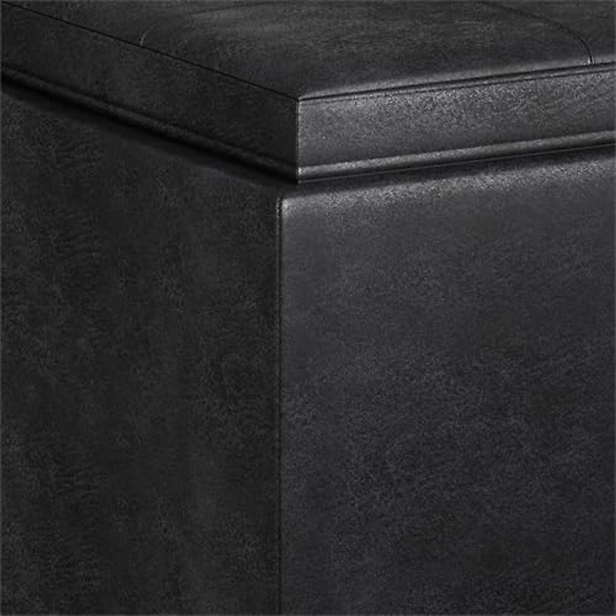 SIMPLIHOME Avalon 35 inch Wide Contemporary Rectangle 5 Pc Storage Ottoman in Distressed Black Vegan Faux Leather, Assembled, for the Living Room, Entryway and Family Room