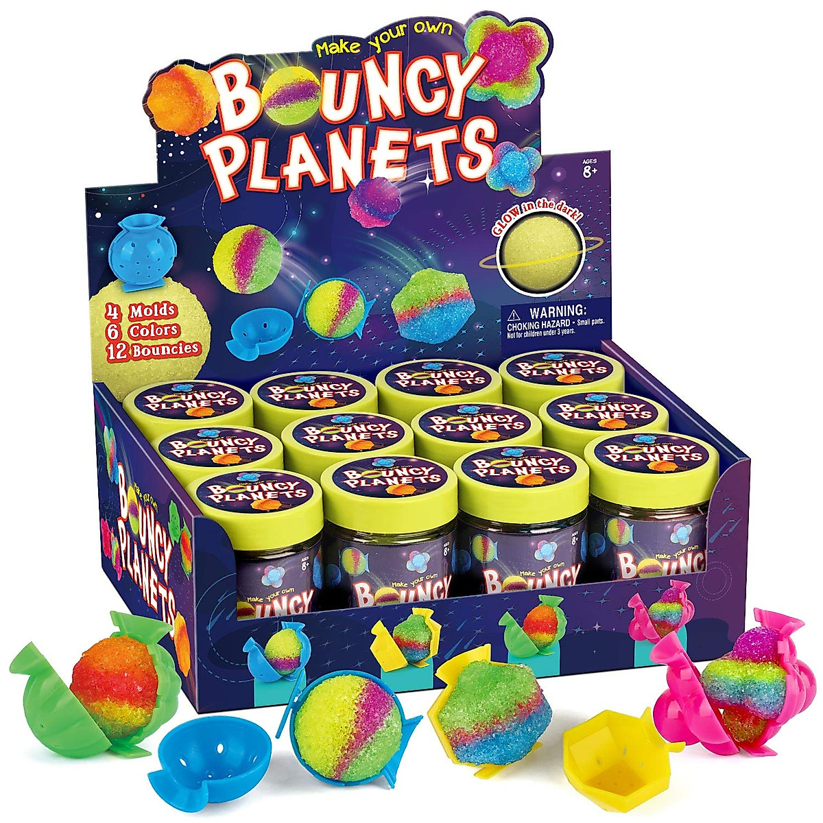 XXTOYS Make Your Own Bouncy Balls Craft Kit for Kids, Crystal Power Balls Glow Magic Balls, 12 Individual Kits, Science Birthday Party Favors, Fun DIY Arts and Crafts for Kids STEM Projects Gifts