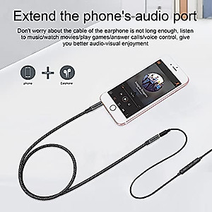 MOSWAG 6.6FT/2Meter 3.5mm Male to Female Extension Cable with Microphone Stereo Audio Adapter Nylon Braided Compatible for Home/Car Stereos Smartphones Headphones Tablets Media Players and More