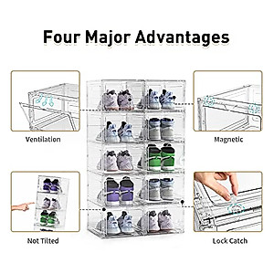 OKR Shoe Storage Boxes, Set of 6, Stackable Clear Plastic Shoe Box, Shoe Containers with Lids and Shoe Storage Organizer for Sneaker Display, Fit up to US Size 12(13.4”x 10.6”x 7.5”) Clear