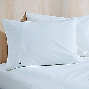 Lacoste 100% Cotton Percale Sheet Set, Solid, White, Queen