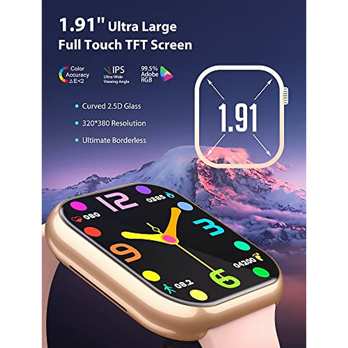 Zombazi 1.91'' Smart Watch for Women Men, Answer/Make Call, 50+ Sports Modes, Fitness Tracker with SpO2/Heart Rate/Sleep Monitor, Voice Assistant, Music and More, Smartwatch iPhone iOS Android (Pink)