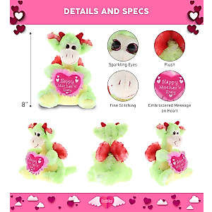 DolliBu Happy Mother's Day Super Soft Plush Dragon Doll Figure - Cute Stuffed Animal with Pink Heart Message for Best Mommy, Grandma, Wife, Daughter - 8" Inches