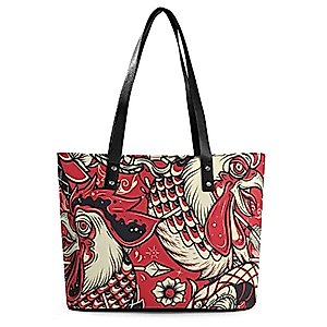 Womens Handbag Roosters Leather Tote Bag Top Handle Satchel Bags For Lady