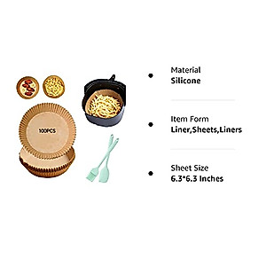 100 Pcs Air Fryer Disposable Paper Liner, Basting Brush and Silicone Spatula, Instant Pot Oven Insert Parchment Sheets, Non-stick Parchment Paper for Baking Cooking,6.3inch