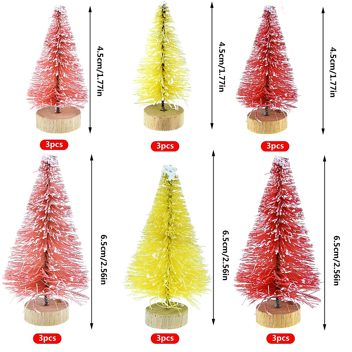 Yookat 51Pcs Pine Trees Artificial Trees with Wood Base Sisal Bottle Brush Trees Assorted Color and Deer Boxes Winter Snow Ornaments for Christmas Decoration