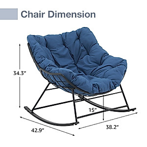 OC Orange-Casual Outdoor Rocking Chair, Patio Comfy Reading Chairs with Oversized Cushion, Indoor Rocker Egg Recliner Chair for Balcony Front Porch Garden Living Room, Navy Blue
