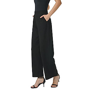 JASTIE Women's High Waist Palazzo Pants with Deep Pockets Comfort Pull-On Straight Petite Leg Regular Office Work Trousers(Black,S)…………