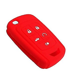 LemSa 2Pcs Rubber Silicone Flip Key Fob Cover Remote Keyless Protector Case Bag Holder for Chevrolet Equinox Camaro Cruze Malibu Sonic Volt Park OHT01060512 13504199 13500221, Black/Red