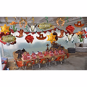 CINRAY Western Cowboy Birthday Decoration, 8x6 inches, Brown, 16 Hanging Swirls for Party Favors Supplies