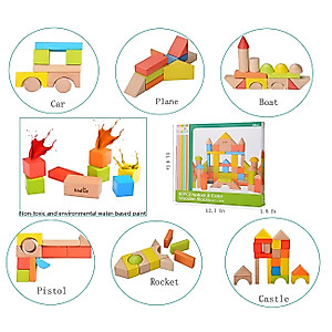 ZONXIE Classic 80pcs Wooden Natural and Color Building Blocks Set for Toddlers 1 2 3 4 Years Educational Preschool Learning Toys with Carrying Bag (Small-Natural)