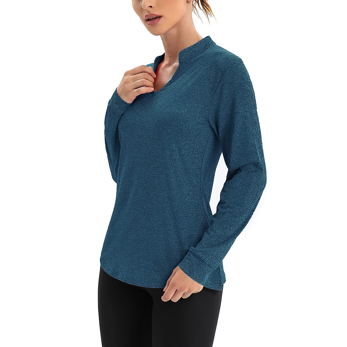 COOrun Long Sleeve Workout Shirts for Women Yoga Athletic Casual Tops Gym Running Breathable Shirt Quick Dry Navy Blue Large