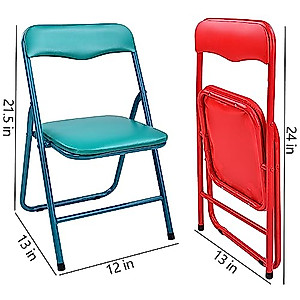 Signature Pack of 2 (Fabric/Vinyl) Steel Frame Metal Foam Padded Folding Chairs for Kids, Green and Red