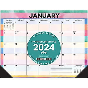 Willow Creek Press Watercolor Stripes Monthly 2024 Deskpad Calendar (22" x 17")