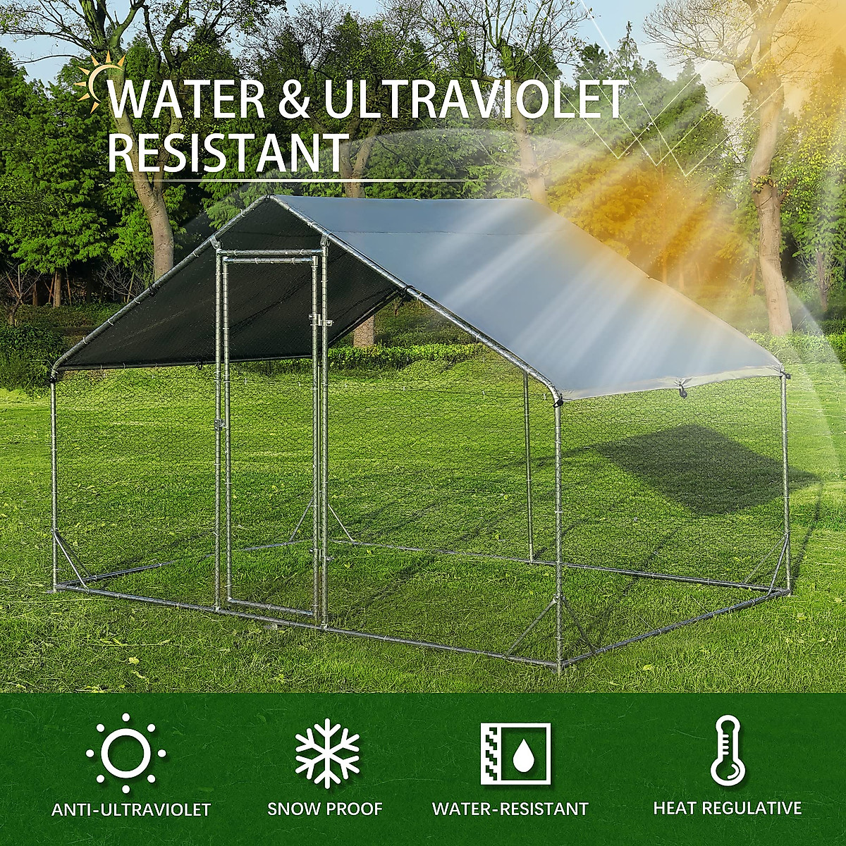 Betterhood Large Metal Chicken Coop Upgrade Tri-Supporting Wire Mesh Chicken Run,Chicken Pen with Water-Resident and Anti-UV Cover,Duck Rabbit House Outdoor(10’ W x 6.6’ L x 6.5’ H)