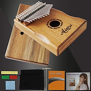 Aiersi Full Pack Armrest Gecko Design Portable 17 key Koa Kalimba instrument Finger Thumb Piano with free bag music songbook tuning hammer stickers（Carefulness）