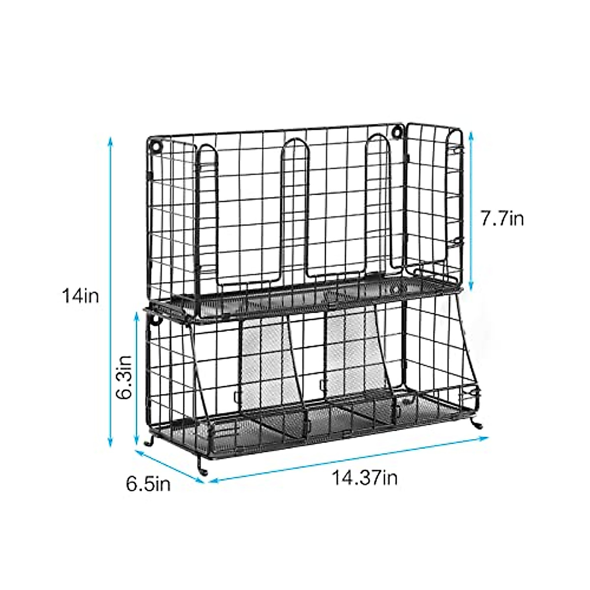 Countertop & Wall Mounted Coffee Condiment Organizer with 2 Removable Dividers, Metal Cup Dispenser Coffee Station Organizer, Stackable Coffee Bar Organizer for Breakroom Office Kitchen