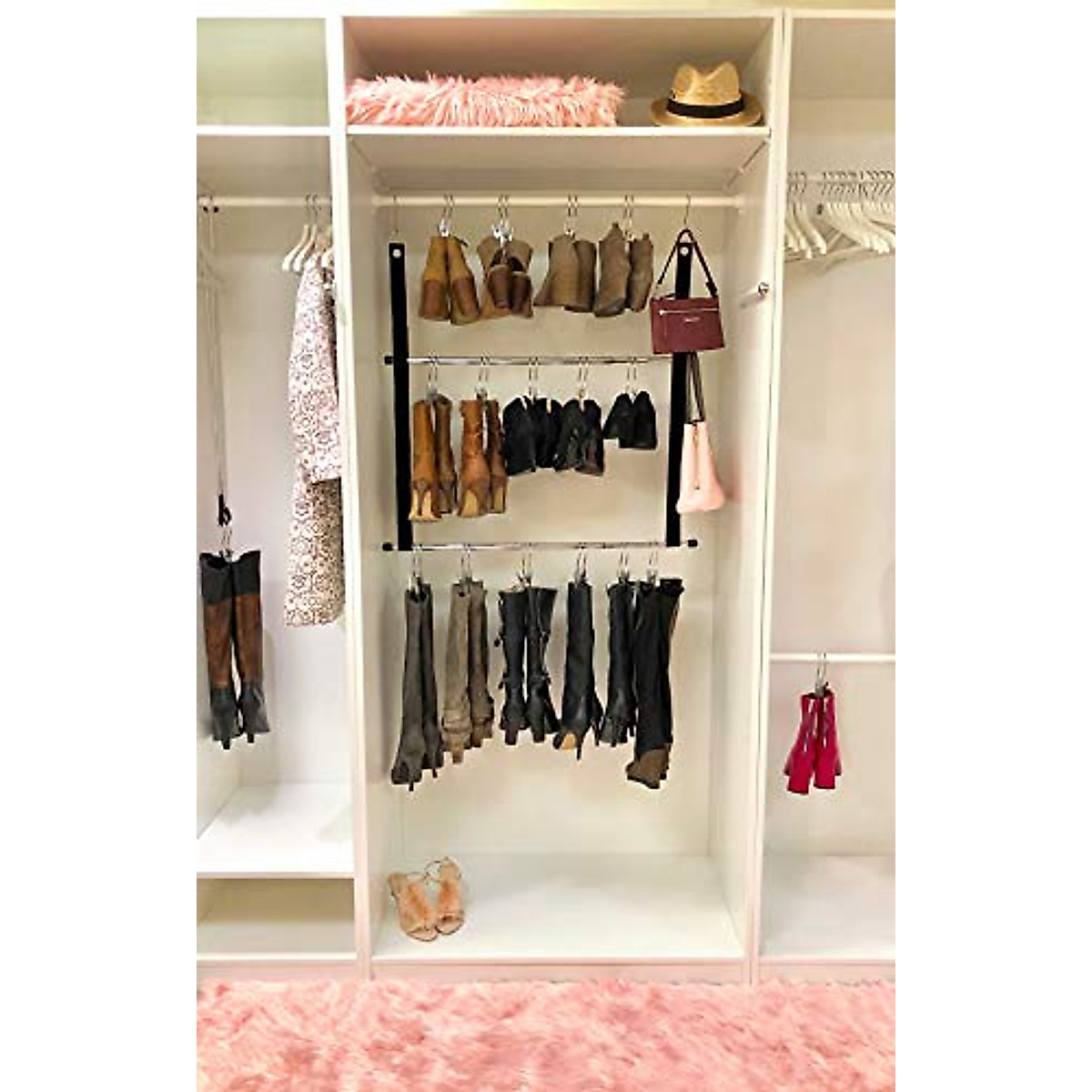 Deluxe 12-Pair Hanging Boot Storage - Double Decker Caddy Includes 12 Boot Hangers (Boot Organizer, Boot Hanger, Boot Storage System) (White System with 12 Boot Hangers)