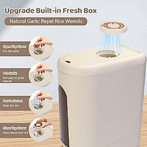 Triiter 25Lbs Rice Dispenser,Large Rice Container with Measuring Cup,Moisture Proof Cereal Dispenser Storage with Time Scale,Dry Food Dispenser,Kitchen Organization Home Pantry Rice Corn(Cream White)
