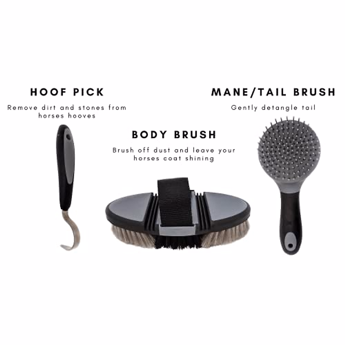 Rugged Horse Grooming Kit - Seven Piece Grooming Kit for Horses. Contains Horse Brushes, Hoof Pick, Sweat Scraper and Grooming Tote