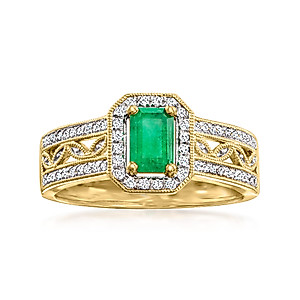 Ross-Simons 0.40 Carat Emerald and .22 ct. t.w. Diamond Ring in 14kt Yellow Gold. Size 6