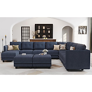 LLappuil Modular Sectional Sofa with Storage Oversized U Shaped Couch with Reversible Chaise Luxury Velvet Sofas for Living Room 9 Seats with 2 Ottomans Denim Blue