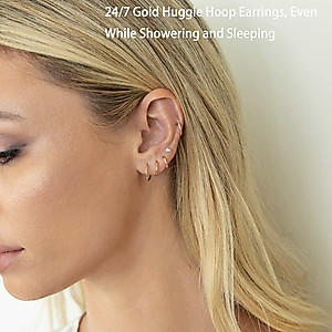 Small Gold Hoop Earrings Lightweight: Hinged Huggie Hoop Earrings for Lobe Cartilage Helix Tiny Hoops Earrings in Gold Plated Silver Black for Women Men (Set of 1 - 5 Pairs) (14K Gold - 6mm/7mm/8mm/9mm/10mm)