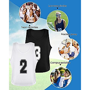 Silkfly 24-Pack Youth Numbered Soccer Practice Jerseys - Scrimmage Vests for Teens in Black & White